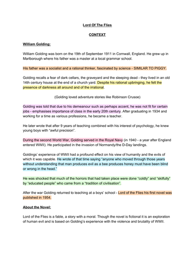 GCSE Lord of the Flies: Context, Themes, Character Analysis | Teaching ...