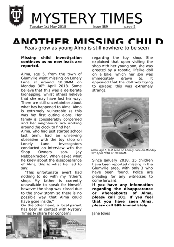Alma Newspaper report and Story | Teaching Resources