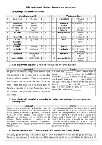 Spanish GCSE Mis vacaciones ideales: Holidays & Conditional Tense ...
