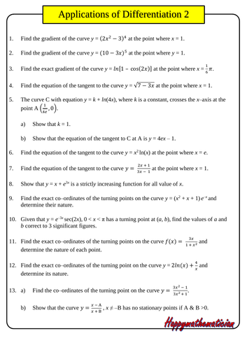 Applications Of Differentiation Part 2 | Teaching Resources
