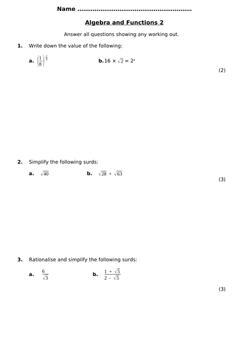 Pure Mathematics 1 Assessment Pack | Teaching Resources