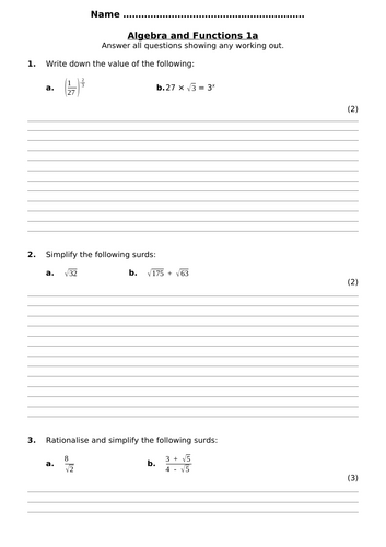 Pure Mathematics 1 Assessment Pack | Teaching Resources