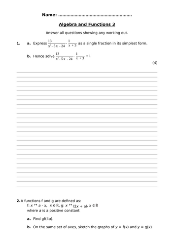 Pure Mathematics 3 Assessment Pack | Teaching Resources