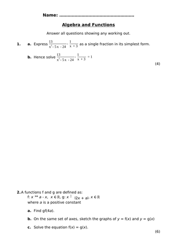 Pure Mathematics 3 Assessment Pack | Teaching Resources