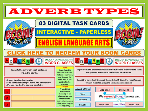 ADVERB TYPES: 83 BOOM CARDS | Teaching Resources