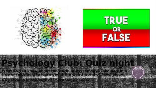 Psychology Quiz KS3 extra curricular Psychology quiz true false ...