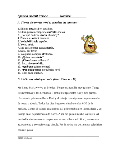 Spanish Accent Review Worksheet: Tilde | Teaching Resources