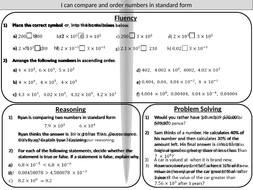 Compare and order numbers in standard form - mastery worksheet ...