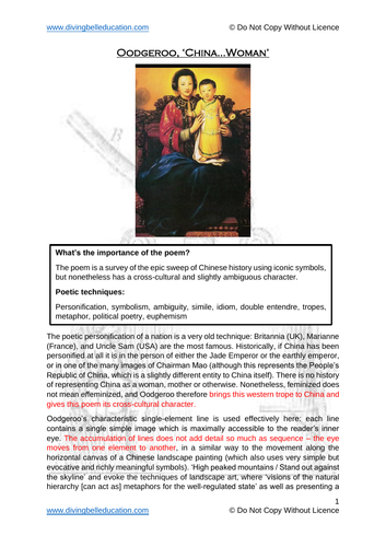 Close reading notes: analysis of Oodgeroo - 'China...Woman' | Teaching ...