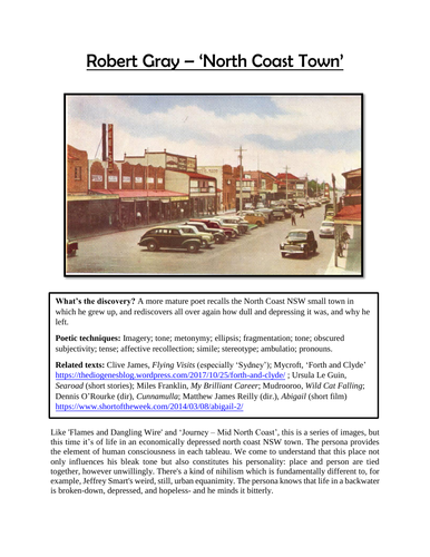 Close reading notes - analysis of Robert Gray, 'North Coast Town ...