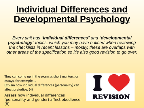 Edexcel A Level Psychology Individual Differences Developmental ...