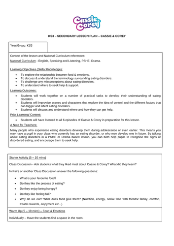 PSHE/Drama Lesson Plans - Eating Disorders/Mental Health | Teaching ...