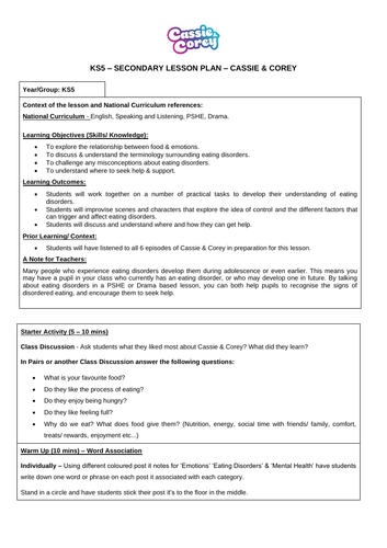 PSHE/Drama Lesson Plans - Eating Disorders/Mental Health | Teaching ...