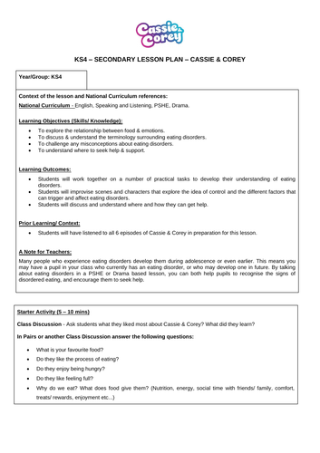 PSHE/Drama Lesson Plans - Eating Disorders/Mental Health | Teaching ...
