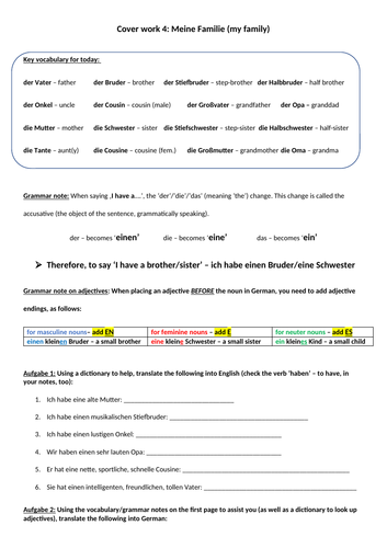 German cover work - beginner level | Teaching Resources