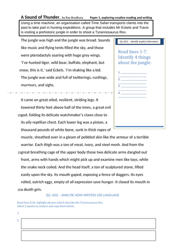 P1 workbook-Sound of Thunder, by Ray Bradbury | Teaching Resources
