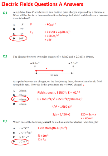 Electric Fields multiple choice & solutions AQA A-level Physics ... Electric Fields multiple choice & solutions AQA A-level Physics ...