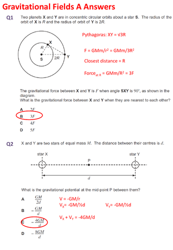 Gravitational Fields multiple choice & solutions A-level Physics ...