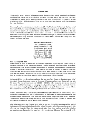 Crusades - Overview & Comprehension Activity | Teaching Resources
