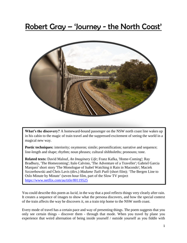Close reading notes - analysis of Robert Gray, 'Journey - the North ...