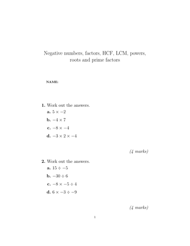 Negative numbers, factors, HCF, LCM, powers, roots and prime factors ...