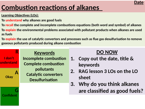 AS Chemistry: Combustion of Alkanes (AQA) | Teaching Resources