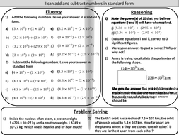 Adding and subtracting numbers in standard form - mastery worksheet ...