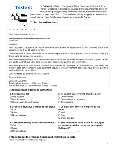 Text and exercises: "Visit in Brittany" (Séjour en Bretagne) (French B1 ...