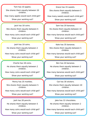 Year 1 - Sharing equally (division) word problems | Teaching Resources
