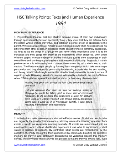 HSC Common Module Texts and Human Experience Talking Points - 1984 ...