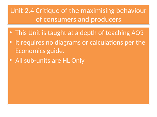 Unit 2.4 Critique of... IBDP Economics | Teaching Resources