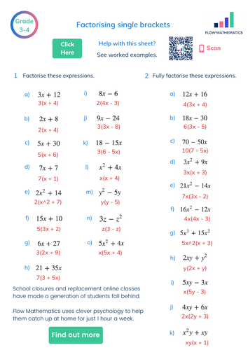 Factorising into single brackets | Teaching Resources
