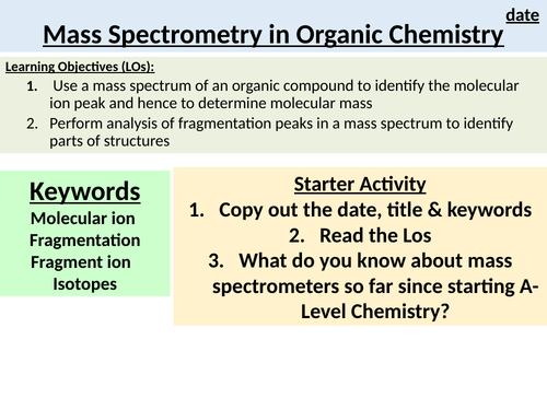 AS Chemistry: Mass Spectrometry in Organic Chemistry | Teaching Resources