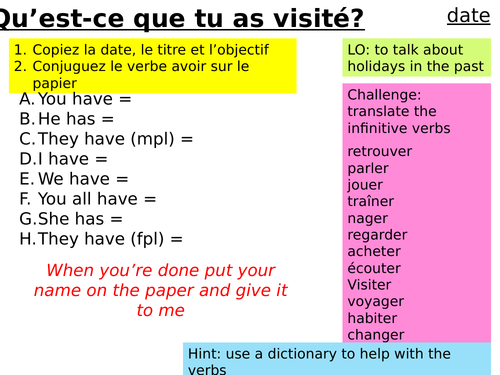 Year 8 French - Dynamo 2 - Module 1 Les Vacances | Teaching Resources