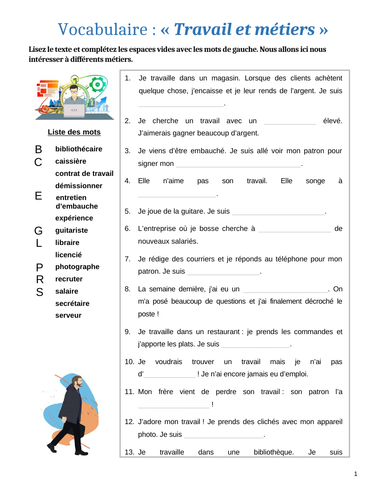 (French vocabulary) Vocabulaire : le travail et les métiers | Teaching ...