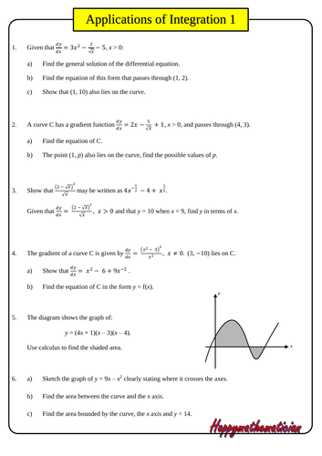 Applications Of Integration Part 1 with Answers | Teaching Resources