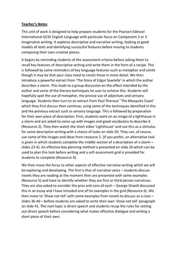 Edexcel International GCSE English Language: Imaginative Writing Unit ...