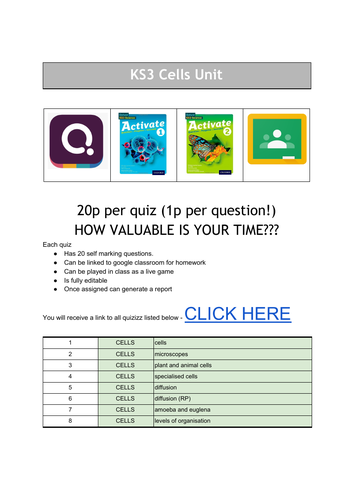 KS3 Cells Online Self Marking Quiz | Teaching Resources