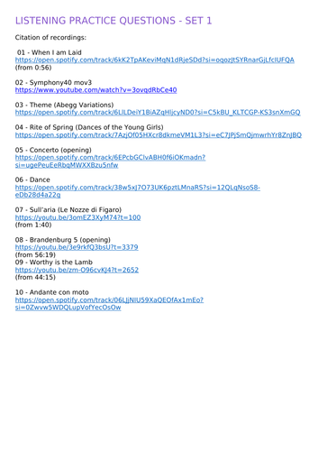 GCSE and A-Level Music Listening Set 1 | Teaching Resources