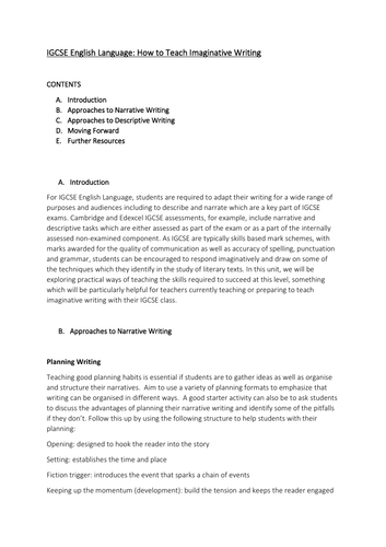 Teaching IGCSE English: Imaginative Writing - CPD Unit | Teaching Resources Teaching IGCSE English: Imaginative Writing - CPD Unit | Teaching Resources