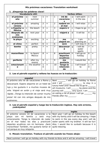 Spanish GCSE Mis próximas vacaciones: Holidays & Future Tense ...