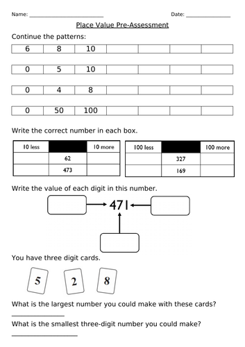 Year 3 Place Value Pre-Topic Assessment | Teaching Resources
