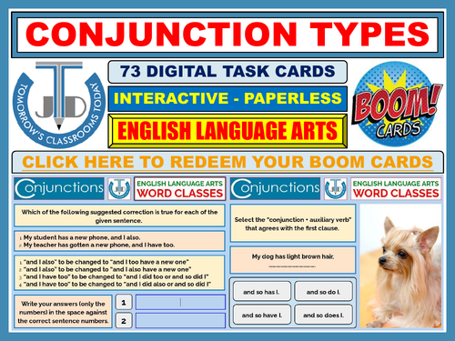 CONJUNCTION TYPES: 73 BOOM CARDS | Teaching Resources