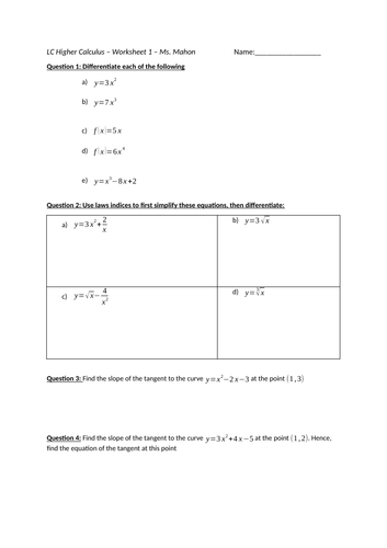 Calculus / Differentiation worksheets | Teaching Resources