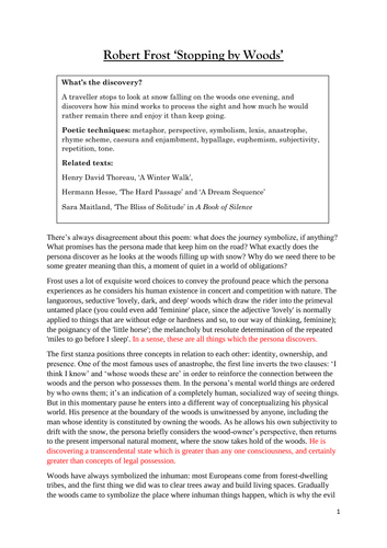 Close reading notes – analysis of Robert Frost, ‘Stopping by Woods ...