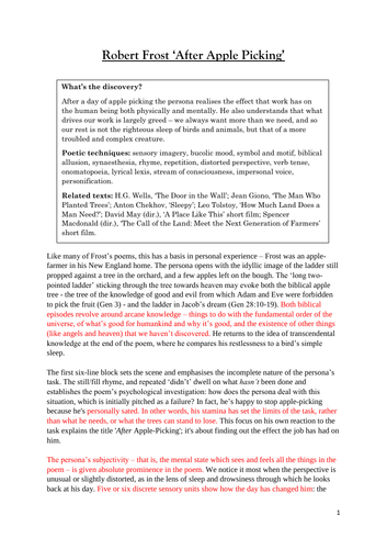 Close reading notes – analysis of Robert Frost, ‘After Apple Picking ...