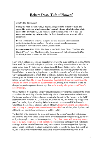 Close reading notes – analysis of Robert Frost, ‘Tuft of Flowers ...