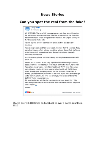 Recognising Fake news KS3 PSHE lesson | Teaching Resources