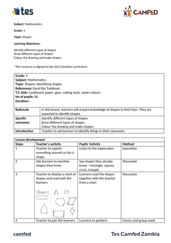 Shapes (Grades 5 and 6, Zambian Curriculum) | Teaching Resources