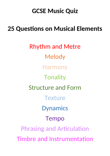 GCSE Music Elements and Genres 50 Qs | Teaching Resources